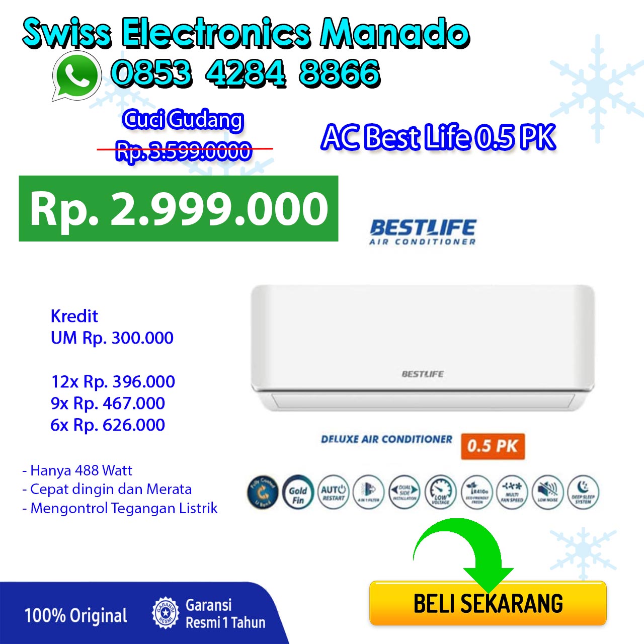 Harga AC 1/2 PK di Manado - Swiss Baru Electronics