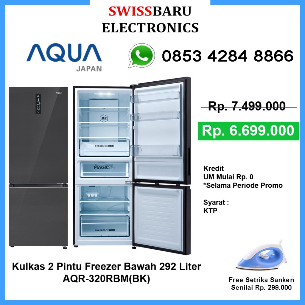 Kulkas AQUA 2 Pintu Freezer Bawah AQR-320RBM(BK) – Swiss Baru ...